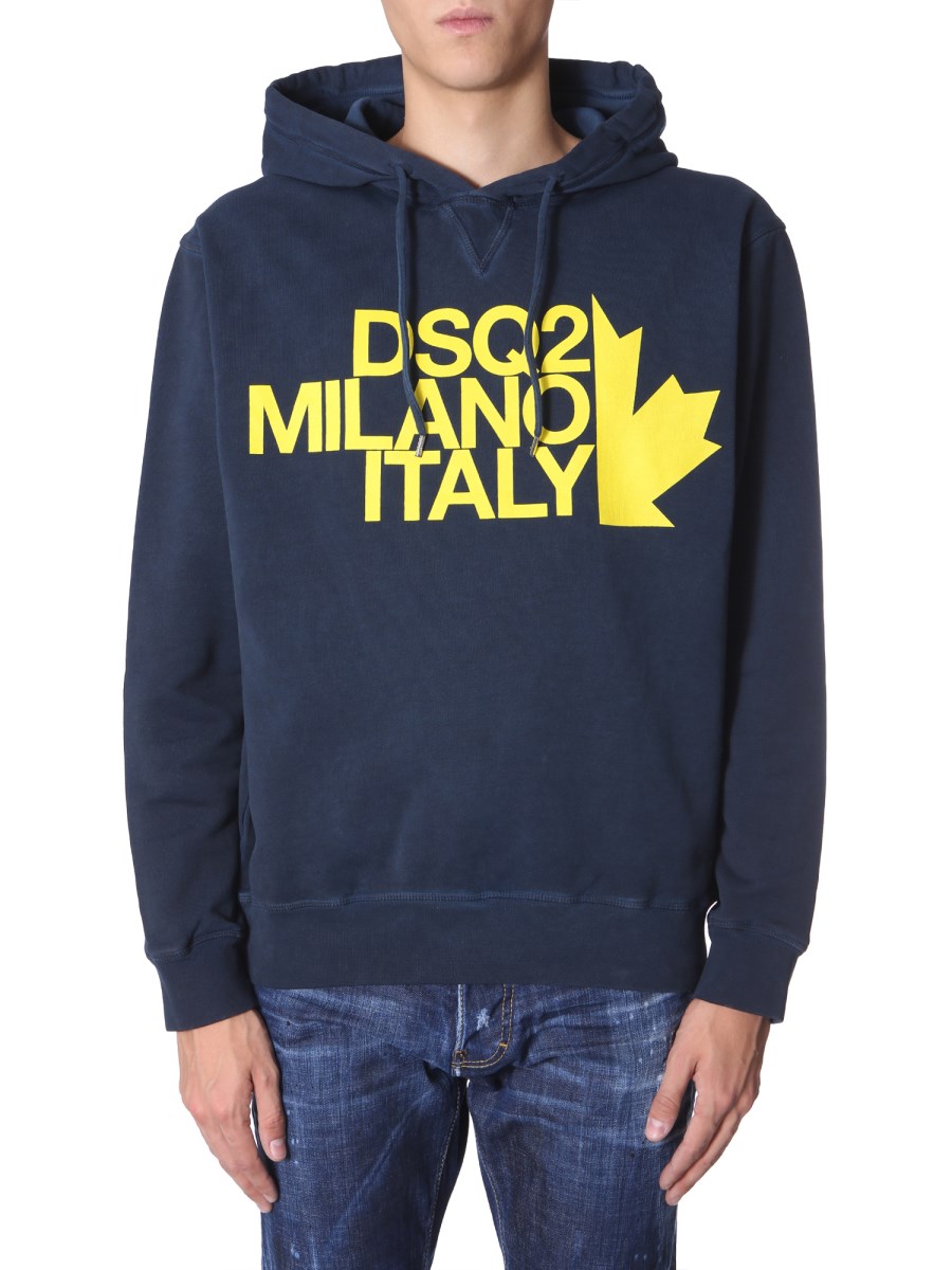 DSQUARED - FELPA IN COTONE CON CAPPUCCIO E STAMPA LOGO - Eleonora Bonucci