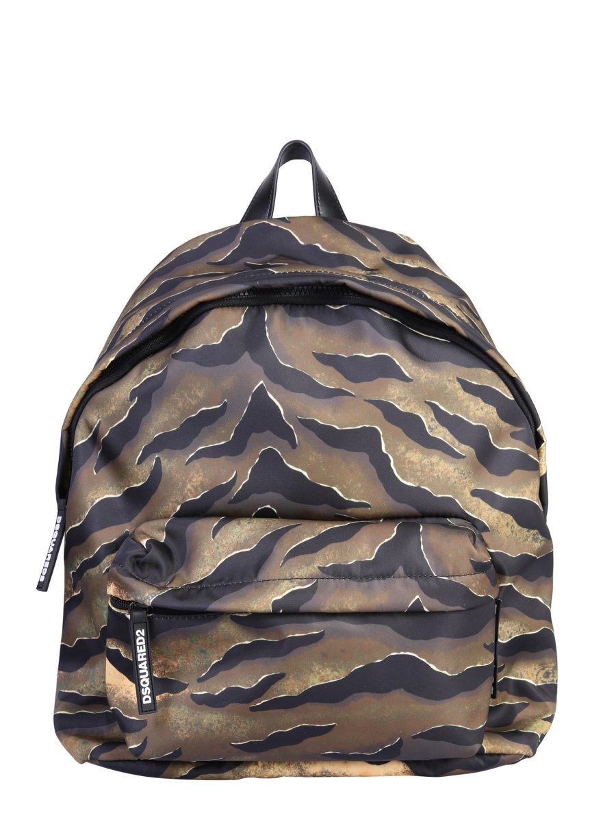 DSQUARED - TIGER PRINT NYLON BACKPACK WITH LOGO - Eleonora Bonucci