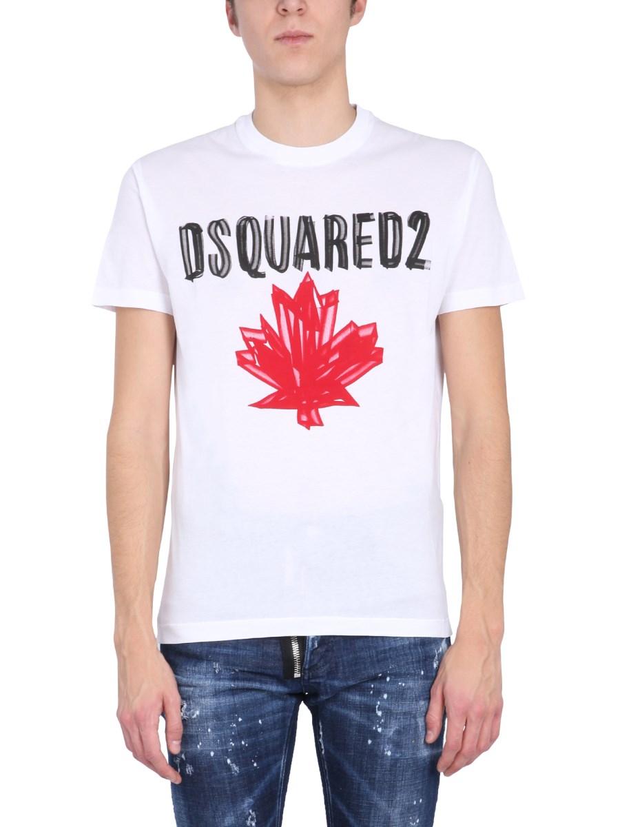 DSQUARED - "MAPLE LEAF" COTTON JERSEY T-SHIRT WITH LOGO - Eleonora Bonucci