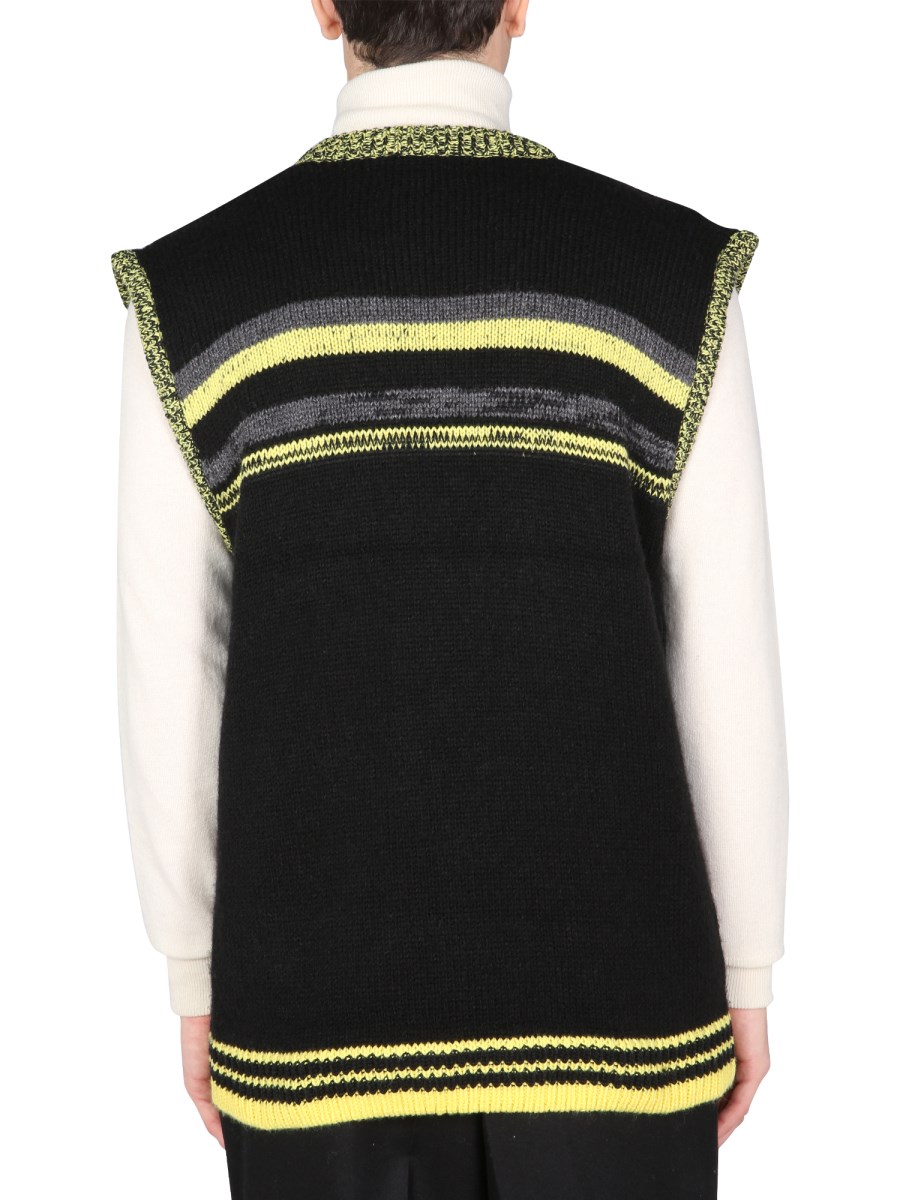 FRED PERRY X RAF SIMONS - MIXED ACRYLIC AND WOOL VEST WITH FRED PERRY X RAF SIMONS - MIXED ACRYLIC AND WOOL VEST WITH