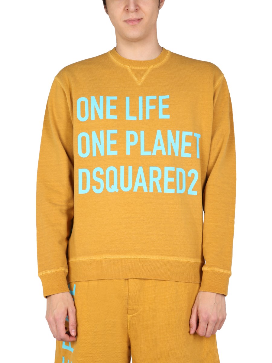DSQUARED - ONE LIFE ONE PLANET COTTON JERSEY SWEATSHIRT - Eleonora Bonucci