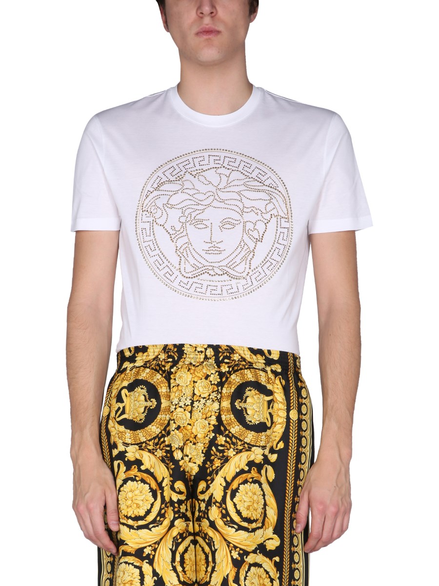 VERSACE - CREW NECK COTTON JERSEY T-SHIRT WITH MEDUSA - Eleonora Bonucci