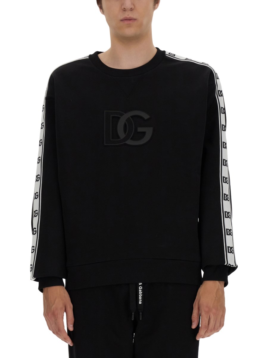 DOLCE & GABBANA - JERSEY CREWNECK SWEATSHIRT WITH BANDS AND DG EMBOSSIN ...