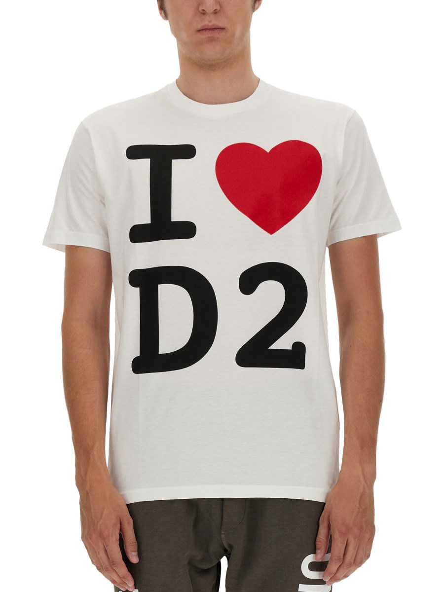 DSQUARED - COTTON JERSEY "I LOVE D2" PRINT T-SHIRT - Eleonora Bonucci