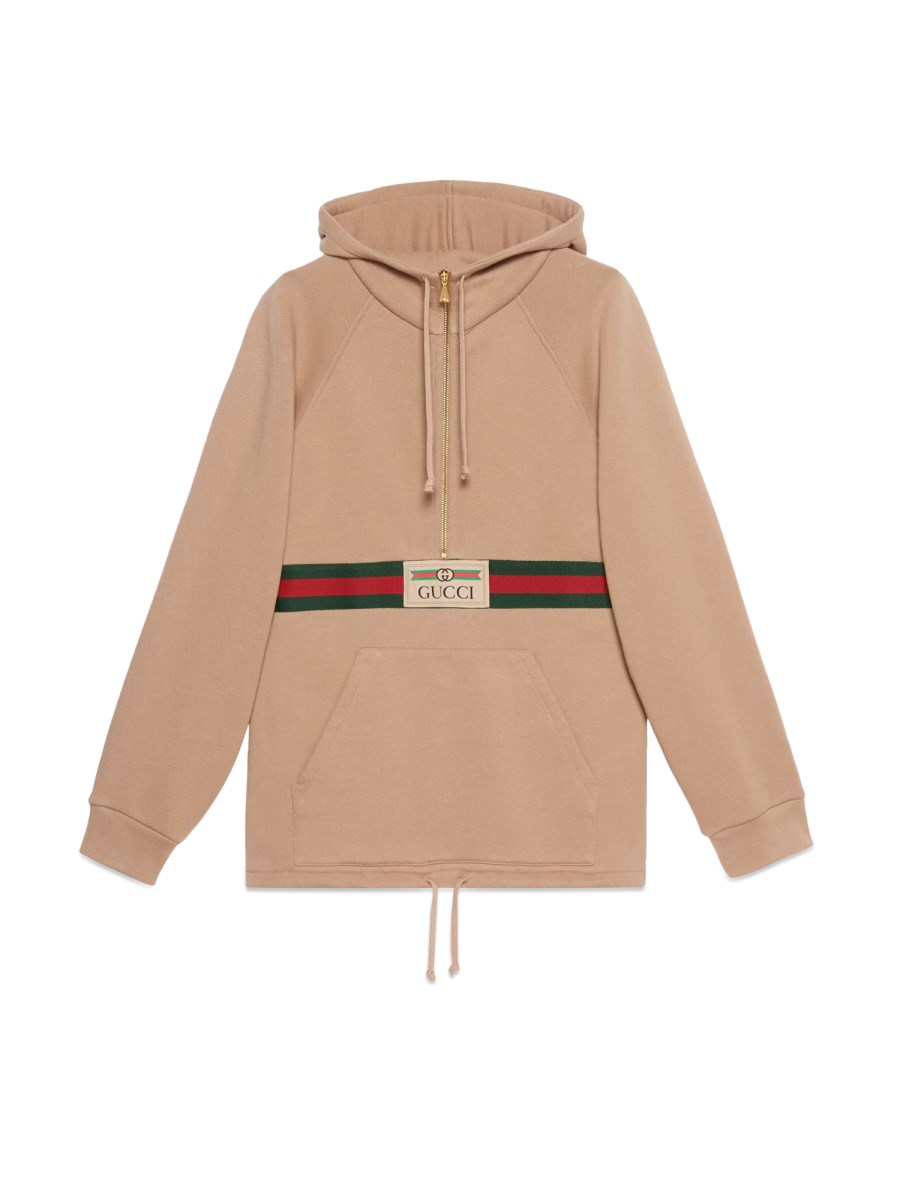 GUCCI - COTTON JERSEY SWEATSHIRT WITH WEB RIBBON AND GUCCI LABEL ...