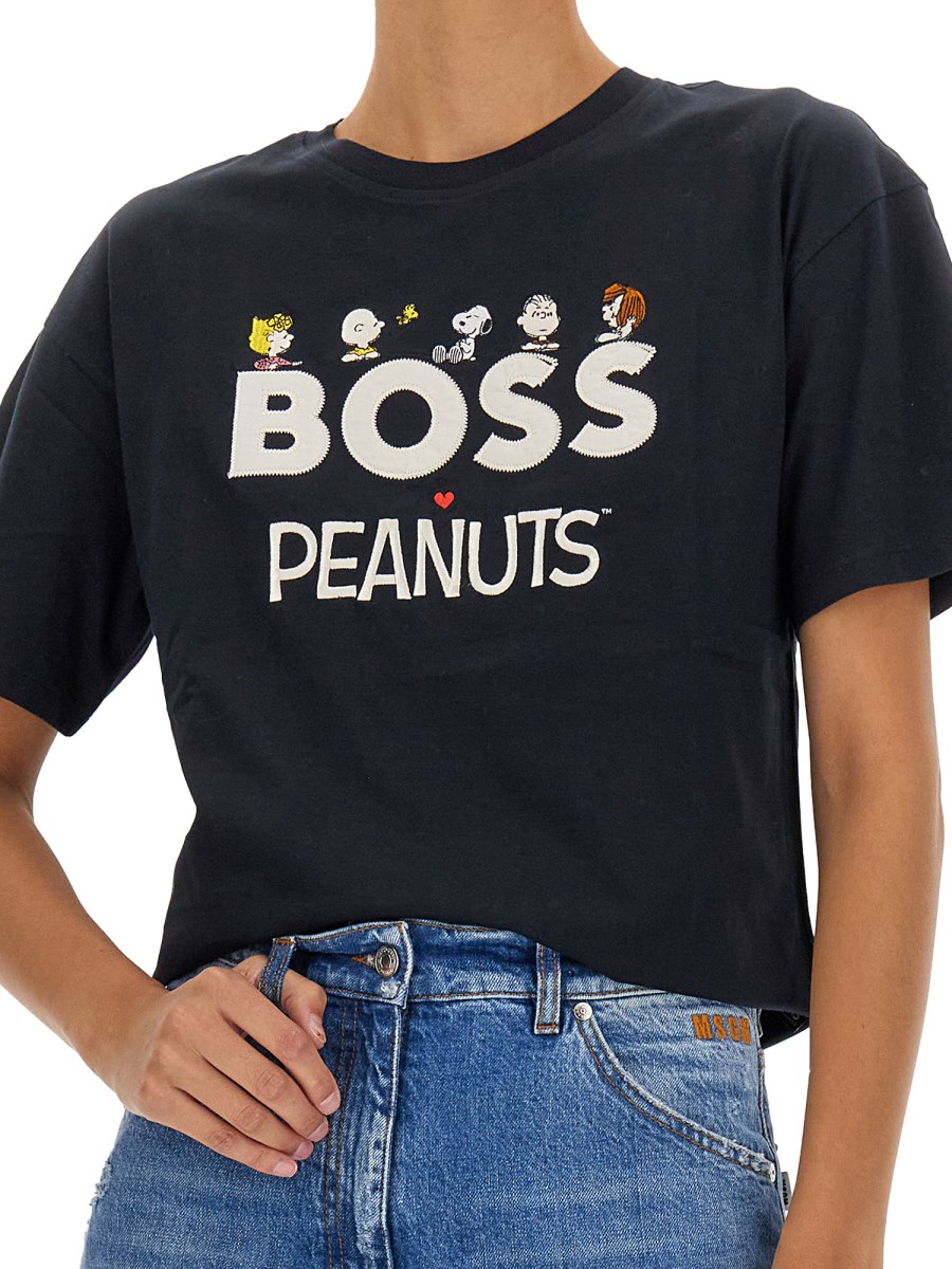 BOSS X PEANUTS - COTTON JERSEY CREWNECK T-SHIRT WITH LOGO EMBROIDERY ...