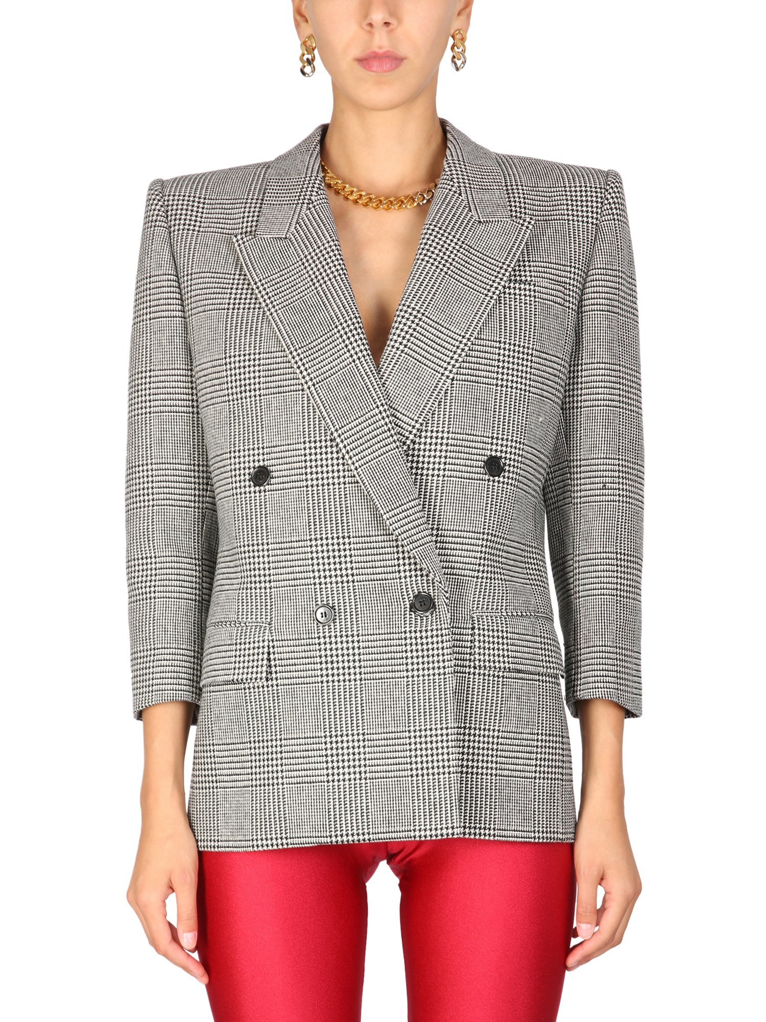 Saint Laurent Prince Of Wales Wool Double-breasted Jacket | ModeSens