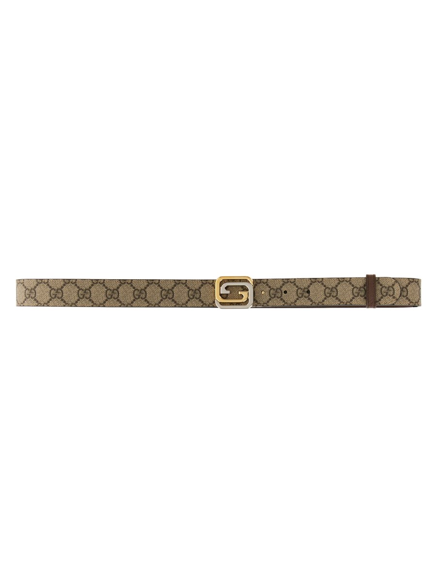 GUCCI - GG SQUARE LEATHER CROSS BUCKLE BELT - Eleonora Bonucci