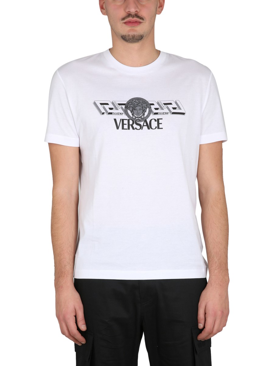 VERSACE - COTTON JERSEY LA GRECA LOGO T-SHIRT - Eleonora Bonucci
