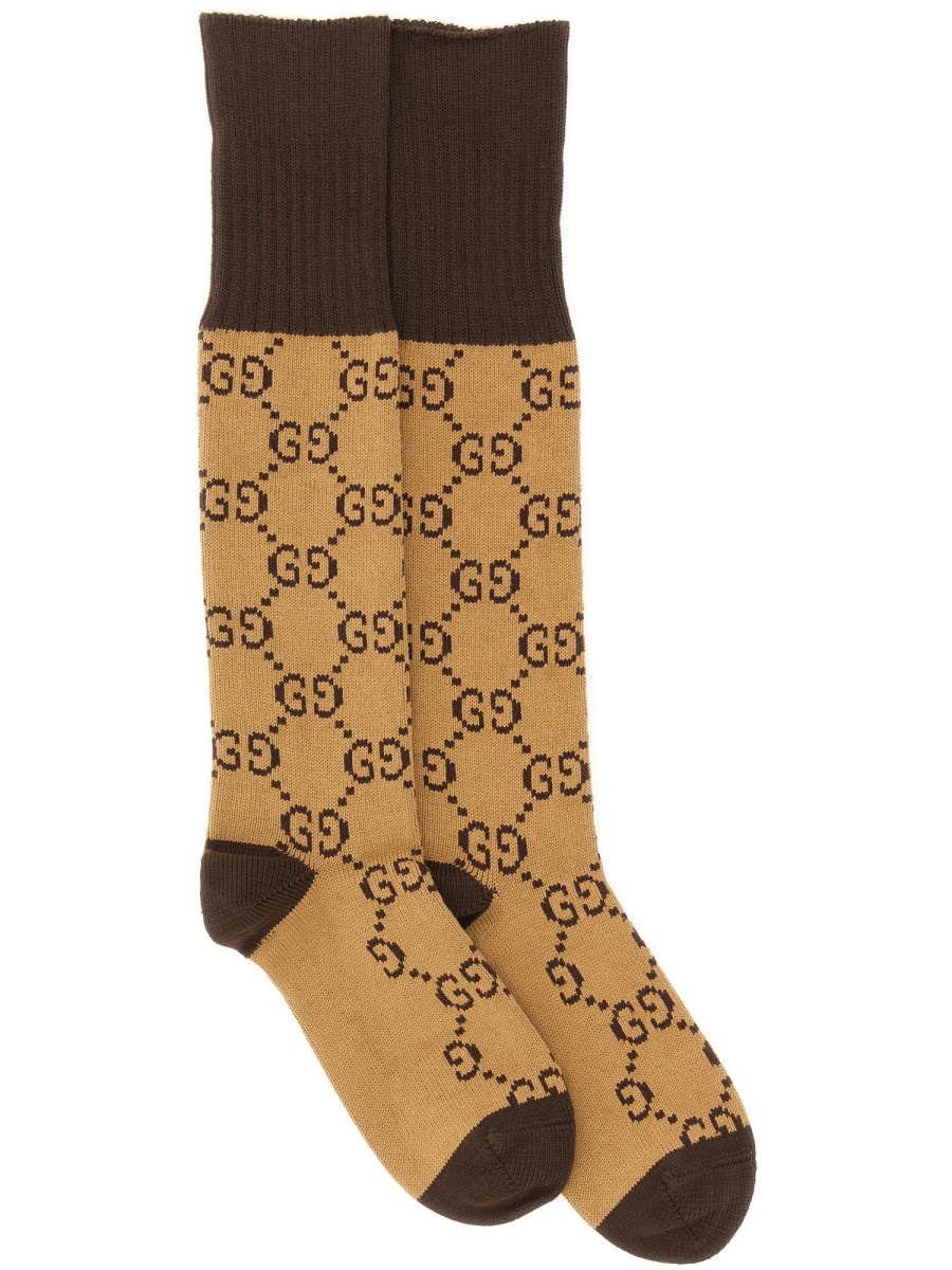 GUCCI - COTTON BLEND SOCKS WITH GG PATTERN - Eleonora Bonucci
