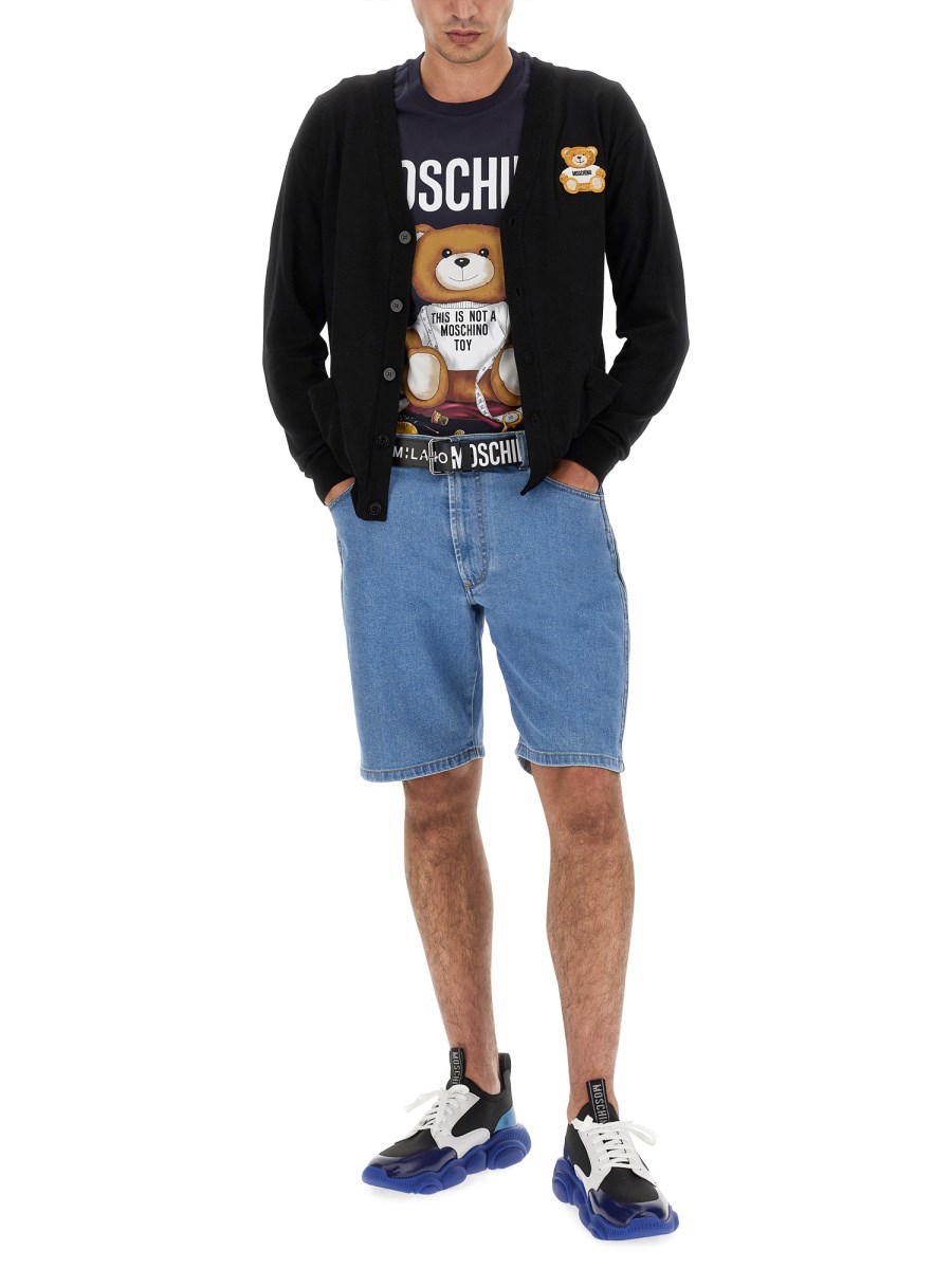 MOSCHINO - VIRGIN WOOL TEDDY PATCH CARDIGAN - Eleonora Bonucci