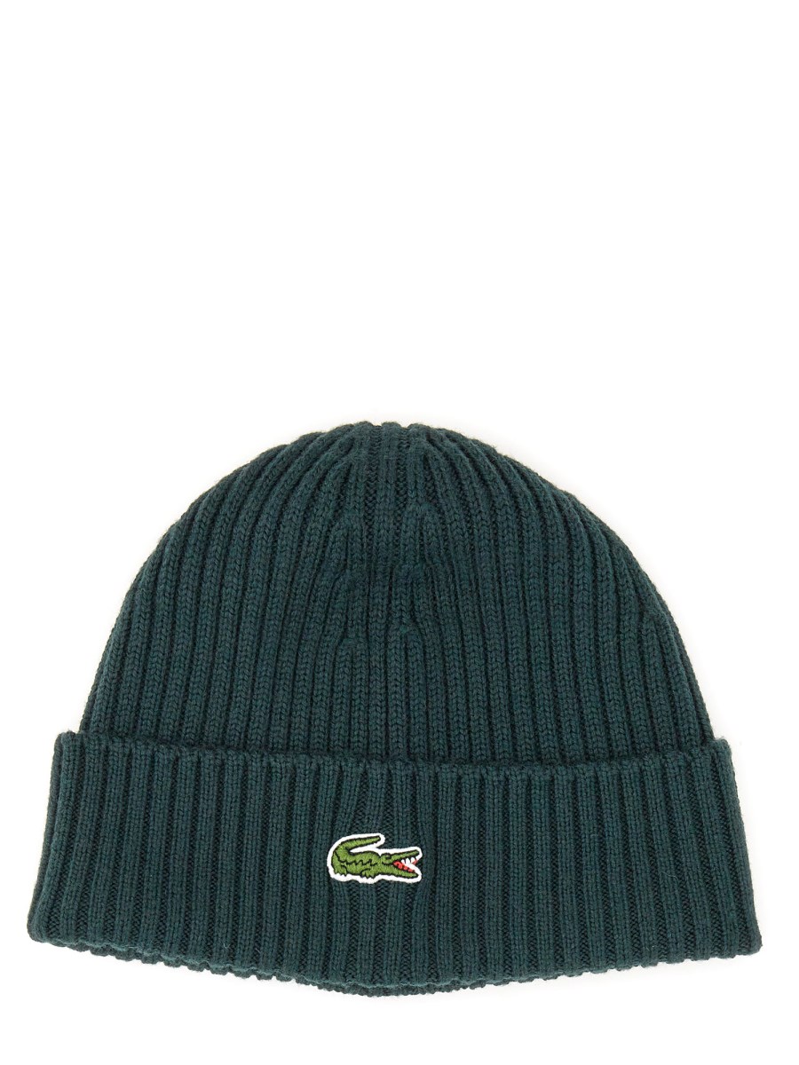 LACOSTE - WOOL BEANIE HAT WITH LOGO PATCH - Eleonora Bonucci