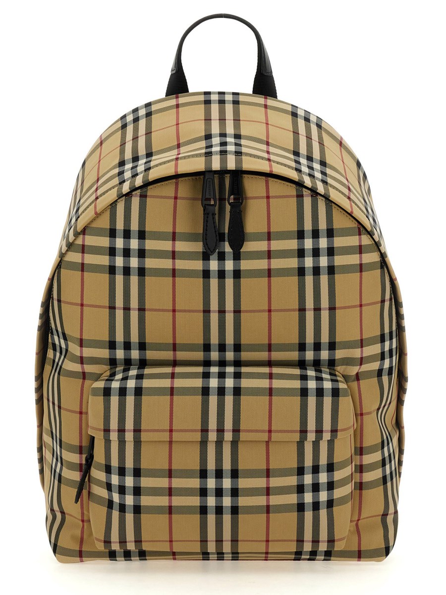 BURBERRY - NYLON BACKPACK WITH ICONIC CHECK PATTERN - Eleonora Bonucci