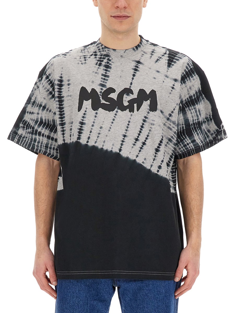 MSGM - T-SHIRT WITH NEW BRUSHED LOGO AND TIE-DYE TREATMENT - Eleonora Bonucci
