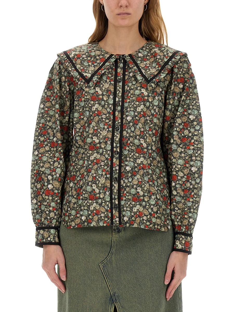 GANNI - COTTON SHIRT WITH FLORAL PRINT - Eleonora Bonucci