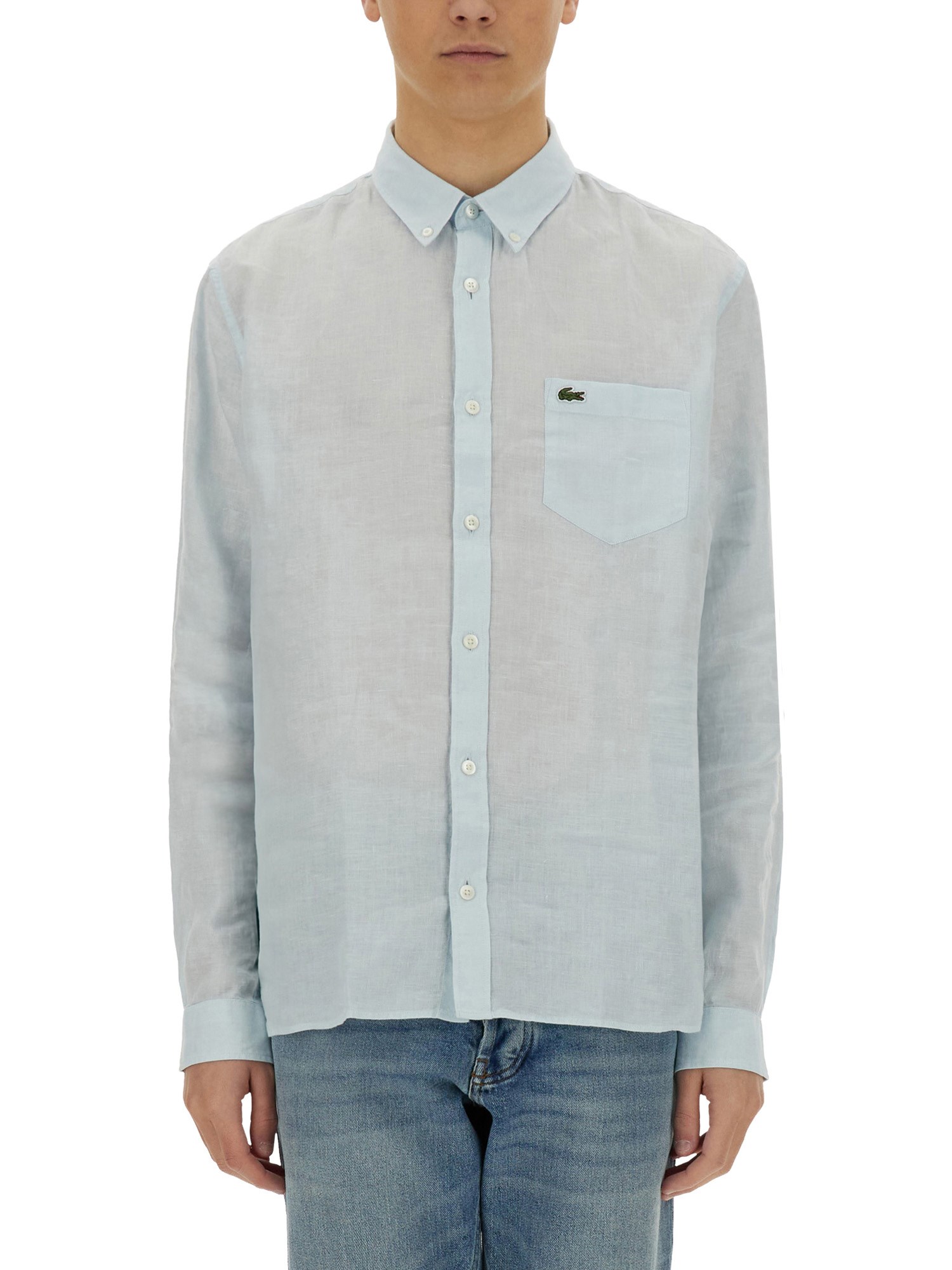 Lacoste Logo Shirt With Pocket And Collar In Blue | ModeSens
