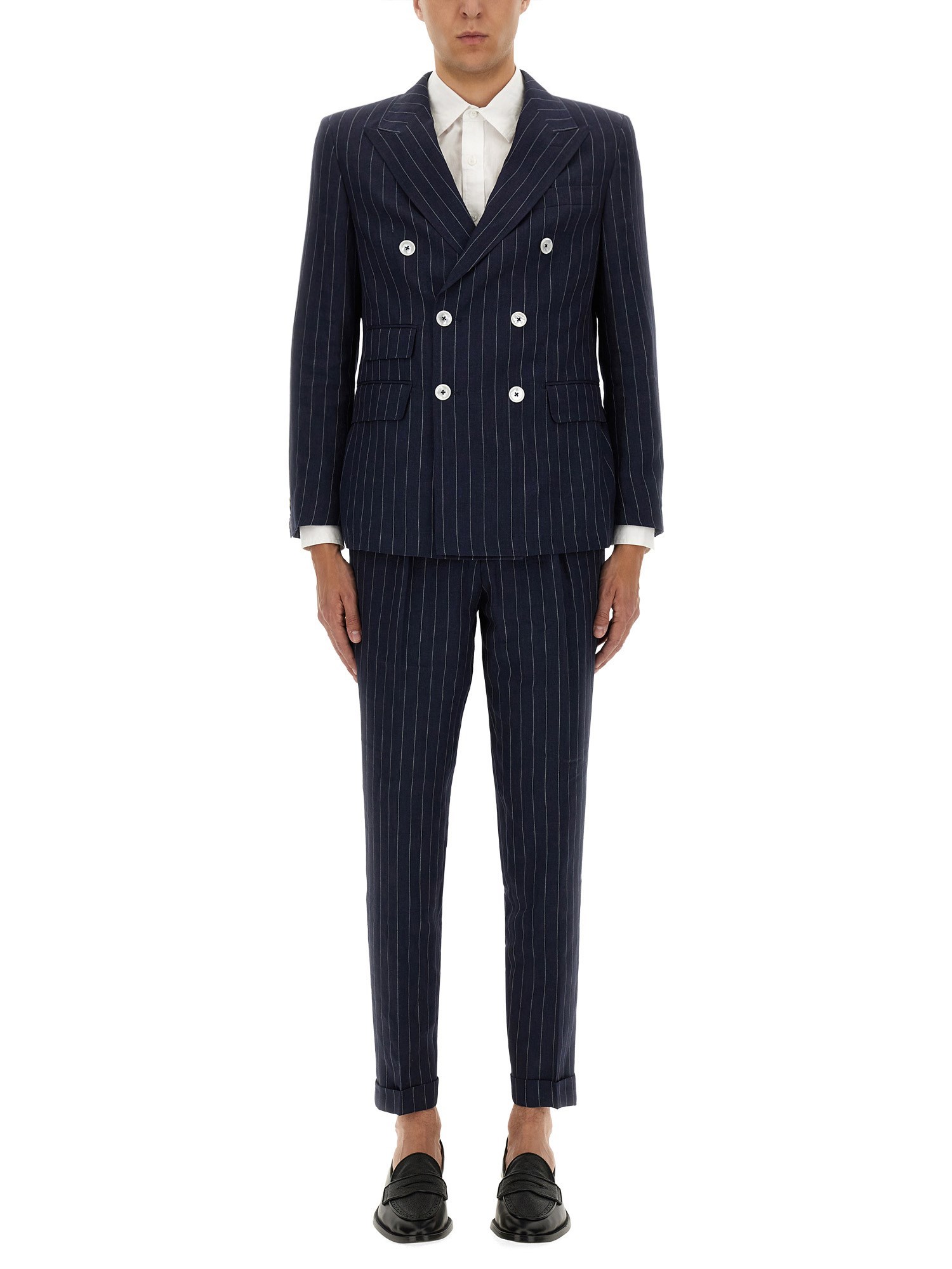 Hugo Boss Boss Camel Tailored Double-breasted Linen Suit With Pinstripe ...